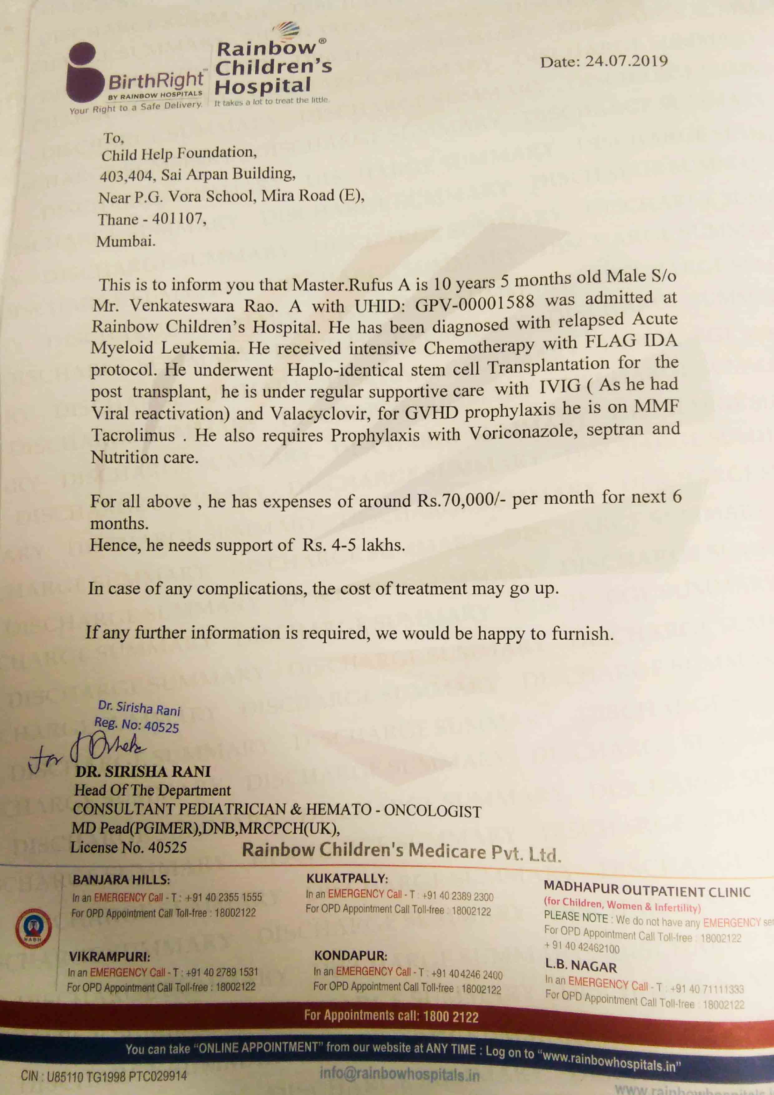 Help Rufus who relapses with Acute Myeloid Leukemia (AML)